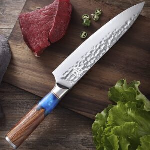 ZENG JIA DAO Chef Knife 8" - Professional Kitchen Knife - Razor Sharp Chefs Knife with Hammer Finish, Ergonomic Pakkawood Blue Resin Handle 2023 Gift