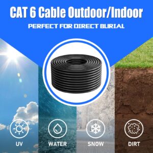 Cat 6 Ethernet Cable 100ft Outdoor, FTP Shielded Cat 6 Cable 23AWG, Heavy Duty, Waterproof, Direct Burial, In-Ground, UV Resistant LAN Internet Network Cable 100ft No Ends for Router Gaming Modem, CCA