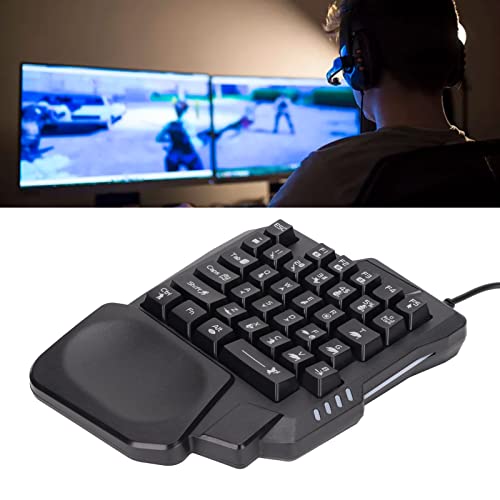 One Handed Gaming Keyboard, RGB Backlit 35 Keys Portable Mini Gaming Keypad with Wrist Rest Plug and Play Mechanical Gaming Keyboard for PC Mobile Game