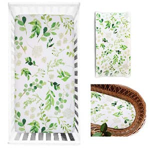 green leaves crib sheet and changing pad covers,bassinet sheet