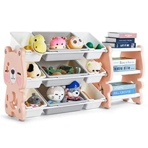 joyldias kids' toy storage organizer, 3-tier toys shelves kids storage organizer for toys with removable bins, diy stickers, cartoon bear style 47.2''x13''x25.4'', sakura pink