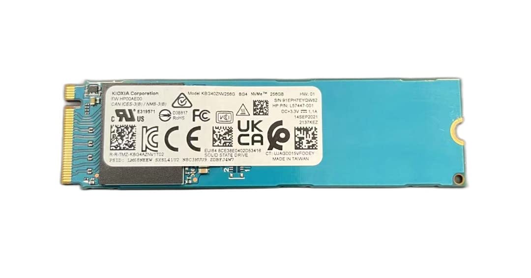 KIOXIA Internal SSD, 256GB PCIe Gen 3 x 4 NVMe Solid State Drive, M.2 2280, Model KBG40ZNV256G, OEM Package