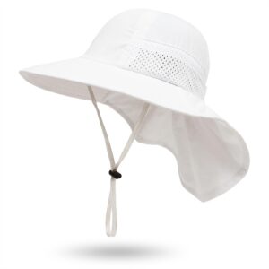 muryobao toddler kids baby girls boys sun hat summer upf 50+ uv protection caps wide brim neck flap beach play fishing hats white age 1-3 years