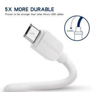 SMALLElectric Micro USB Cable (5-Pack, 10FT) Android Charger, Micro USB Charger Cable Long Android Phone Charger Cord for Samsung Galaxy S7 S6 Edge J7 S5,Note 5 4,LG 4 K40 K20,MP3,Kindle,Tablet,White