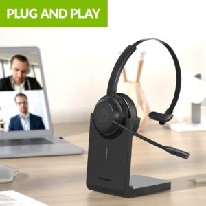 Avantree Alto Solo - Bluetooth 5.1 Wireless Headset with USB Adapter & Noise Cancelling Microphone, Support Phone & PC Simutaneously, Mute Switch, Busy Light, Wired Use for Computer Laptop