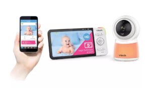 vtech rm5754hd rm5754hd smart wi-fi 1080p video baby monitor system with 5-in. display, night-light, and remote access, white