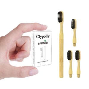 clypolly soft bristle travel folding toothbrush kit,small size portable camping travel accessories reusable handle + replaceable brush head