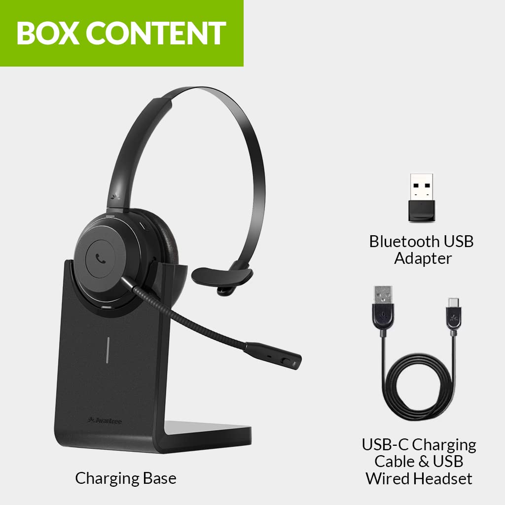 Avantree Alto Solo - Bluetooth 5.1 Wireless Headset with USB Adapter & Noise Cancelling Microphone, Support Phone & PC Simutaneously, Mute Switch, Busy Light, Wired Use for Computer Laptop