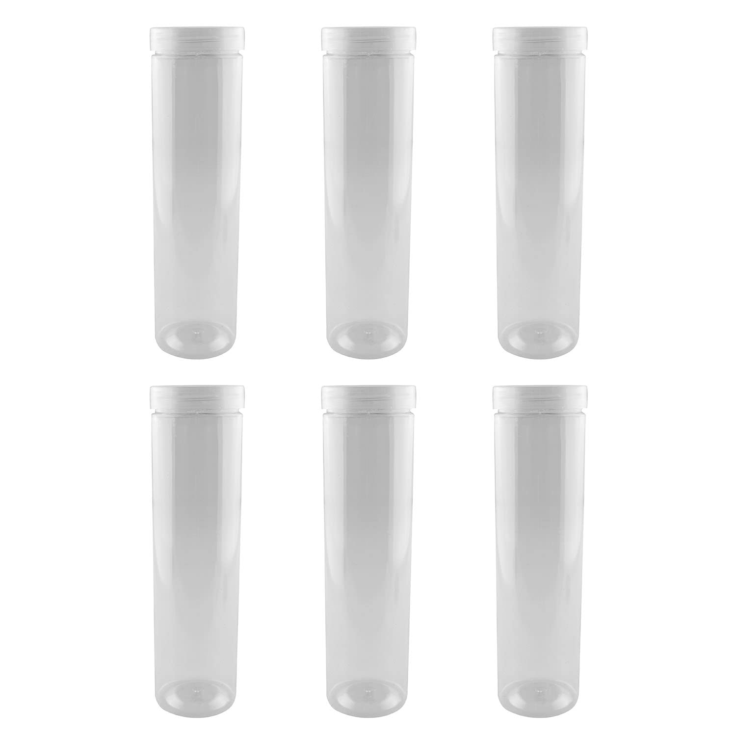 JCBIZ 6pcs 55x200mm Transparent Plastic Bottles Clear Can with Aluminium Lids for Liquids, Beads, Pins and Small Items