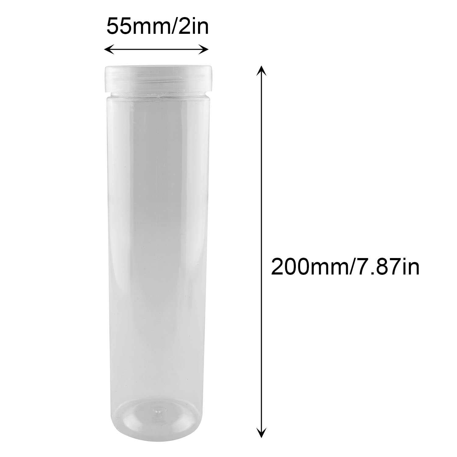 JCBIZ 6pcs 55x200mm Transparent Plastic Bottles Clear Can with Aluminium Lids for Liquids, Beads, Pins and Small Items