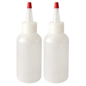 510 central yorker squeeze bottles (4oz, 2 pack) boston round with red tip caps - ldpe plastic - made in usa