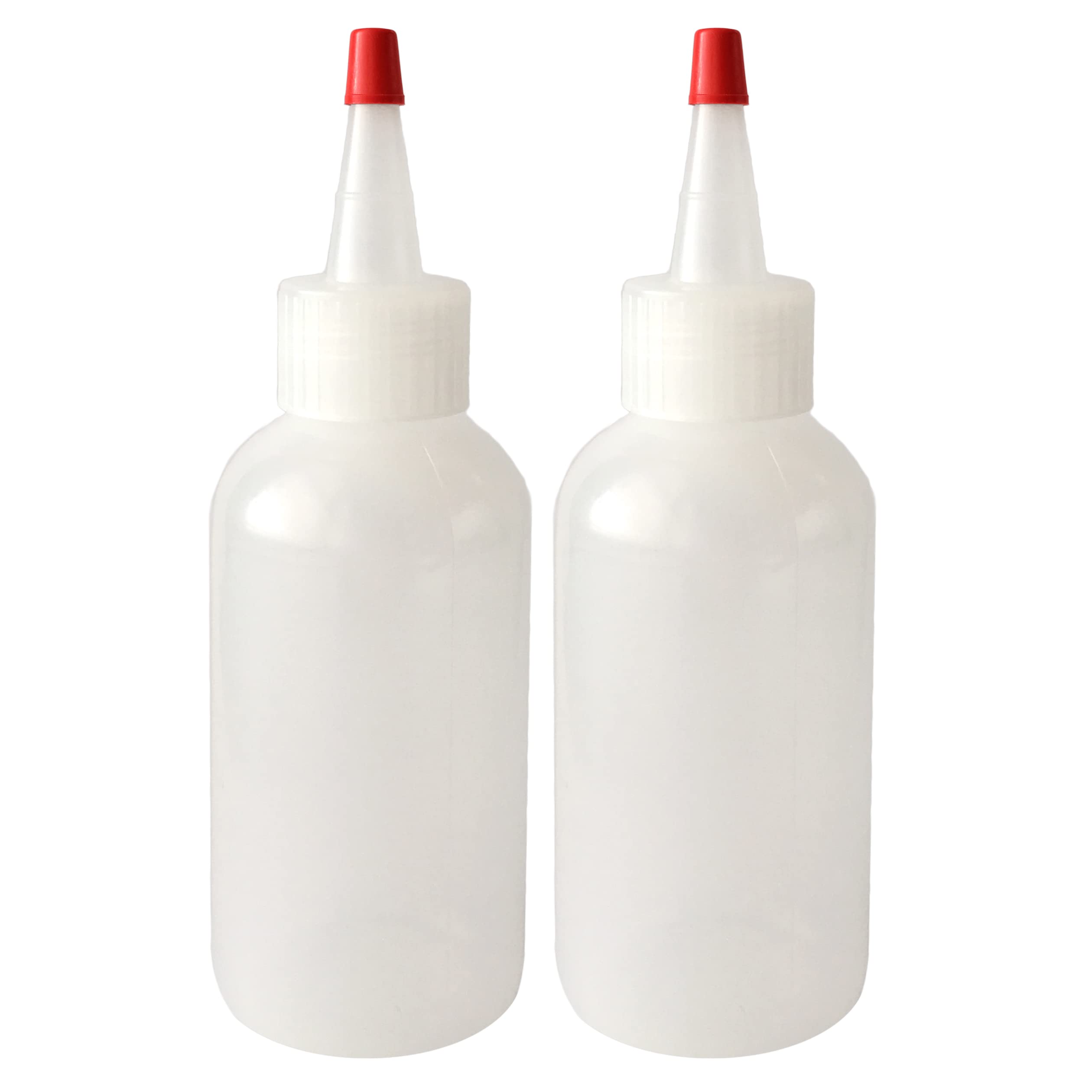 510 Central Yorker Squeeze Bottles (4oz, 2 Pack) Boston Round with Red Tip Caps - LDPE Plastic - Made in USA