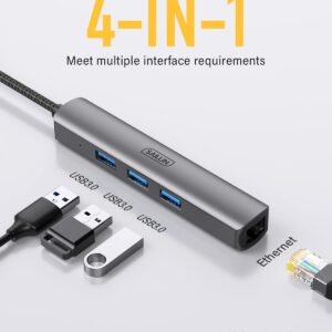 USB C to Ethernet Adapter, SAILLIN USB C Hub with RJ45 Gigabit and 3 USB 3.0 Ports, Thunderbolt 3 Multiport Adapter Hub 4 in 1 for MacBook Pro/Air, iPad Pro, iMac, Dell XPS, Surface Pro, Chromebook