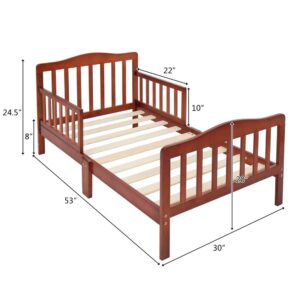 Kcelarec Wooden Bed,Kids Bedroom Furniture Bed with Safety Guardrails (Brown)