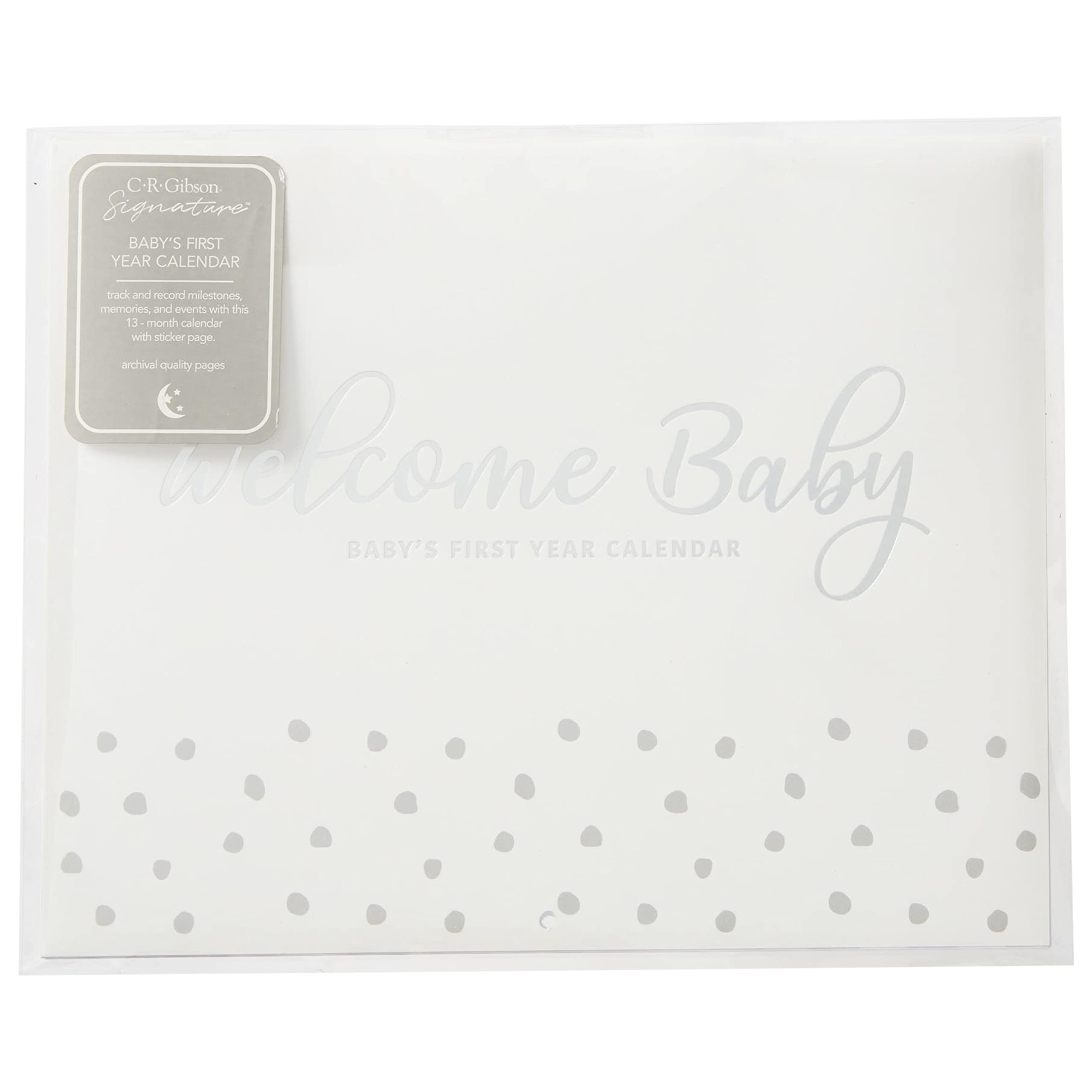 C.R. Gibson BA3-24591 Gender Neutral Welcome Baby's First Year Keepsake Calendar, 11" W x 18" H, Gray and Silver