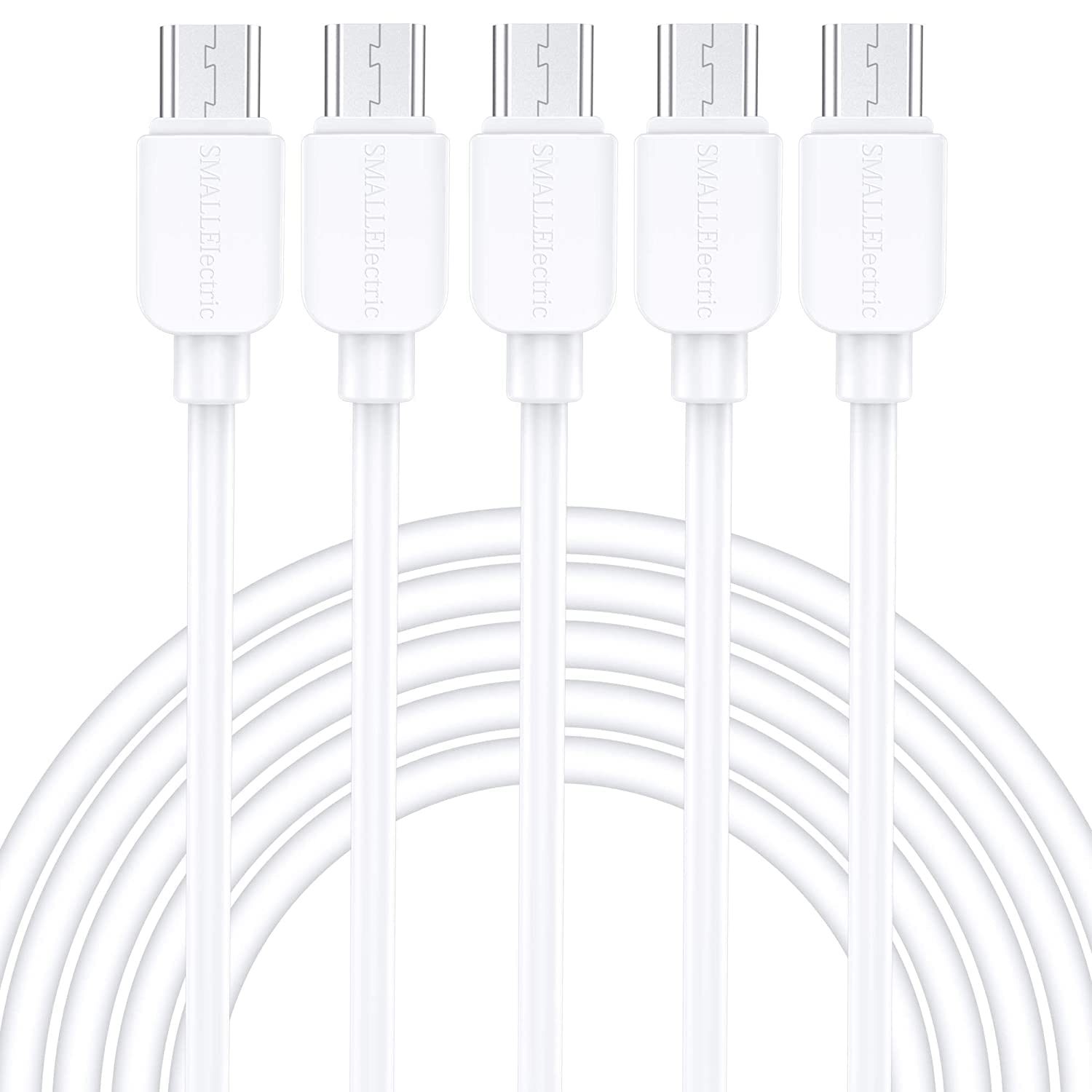 SMALLElectric Micro USB Cable (5-Pack, 10FT) Android Charger, Micro USB Charger Cable Long Android Phone Charger Cord for Samsung Galaxy S7 S6 Edge J7 S5,Note 5 4,LG 4 K40 K20,MP3,Kindle,Tablet,White