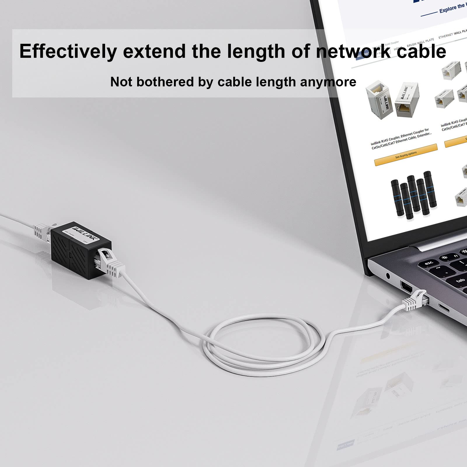 iwillink RJ45 Coupler Ethernet Connector, Female to Female RJ45 Connector for Cat7 Cat6 Cat5e Cat5 Ethernet Cable, Extender Adapter, 5 Pack, Black