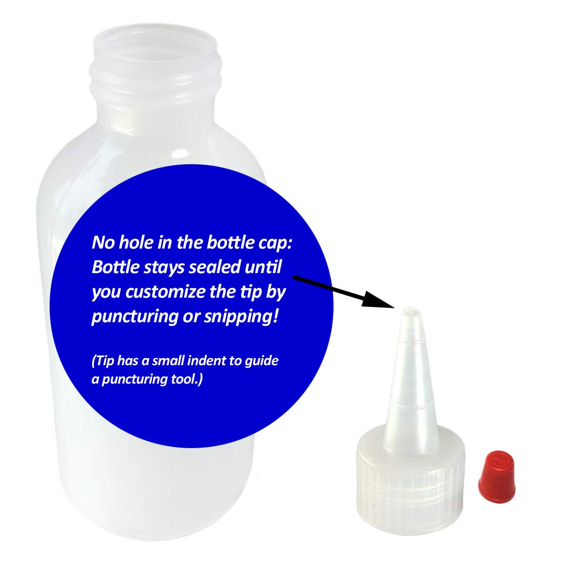 510 Central Yorker Squeeze Bottles (4oz, 2 Pack) Boston Round with Red Tip Caps - LDPE Plastic - Made in USA