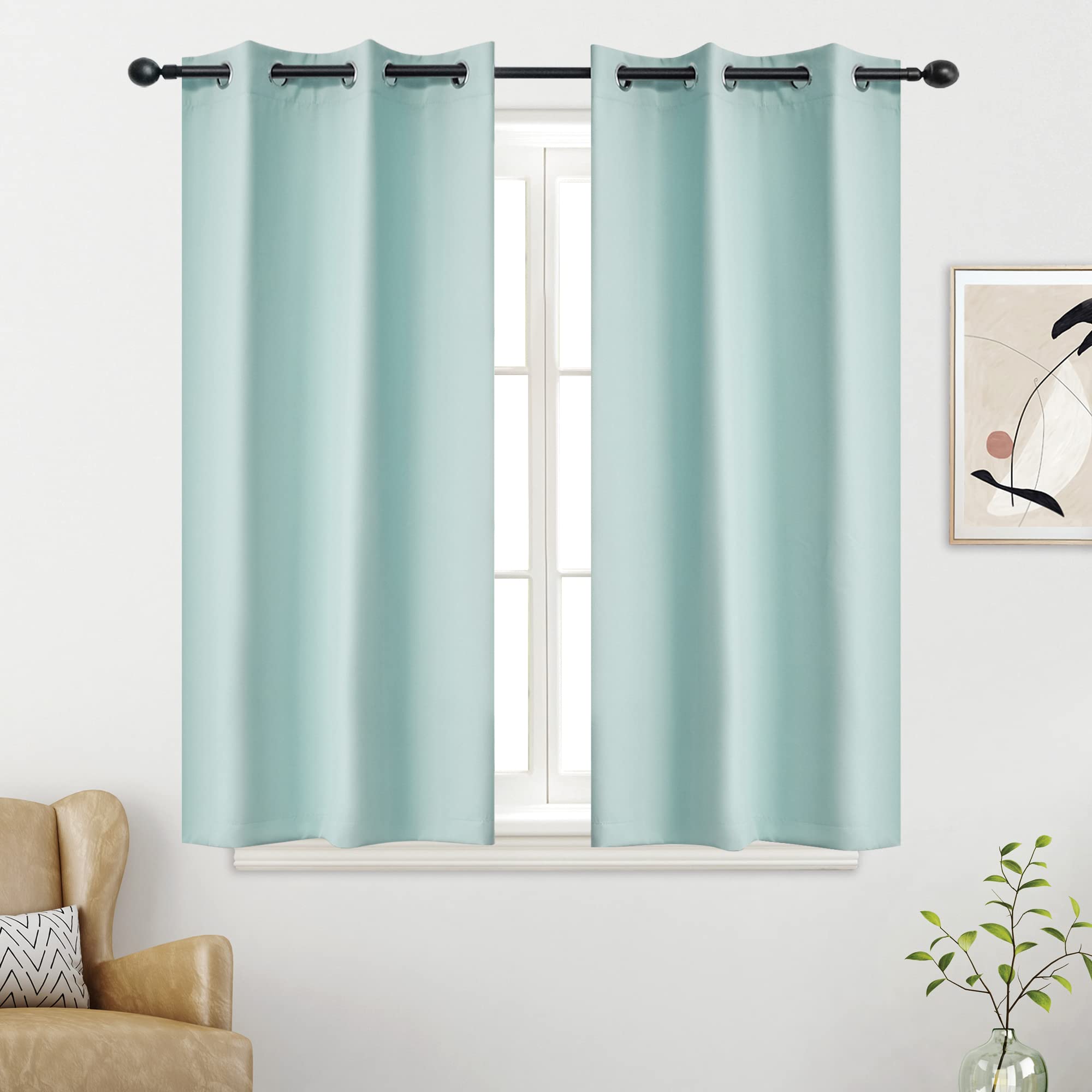 YGO Aqua Curtains 54 Inch Length for Kids Room Thermal Insulated Blackout Curtains for Small Short Window Drape Grommet 34x54 Inches Long