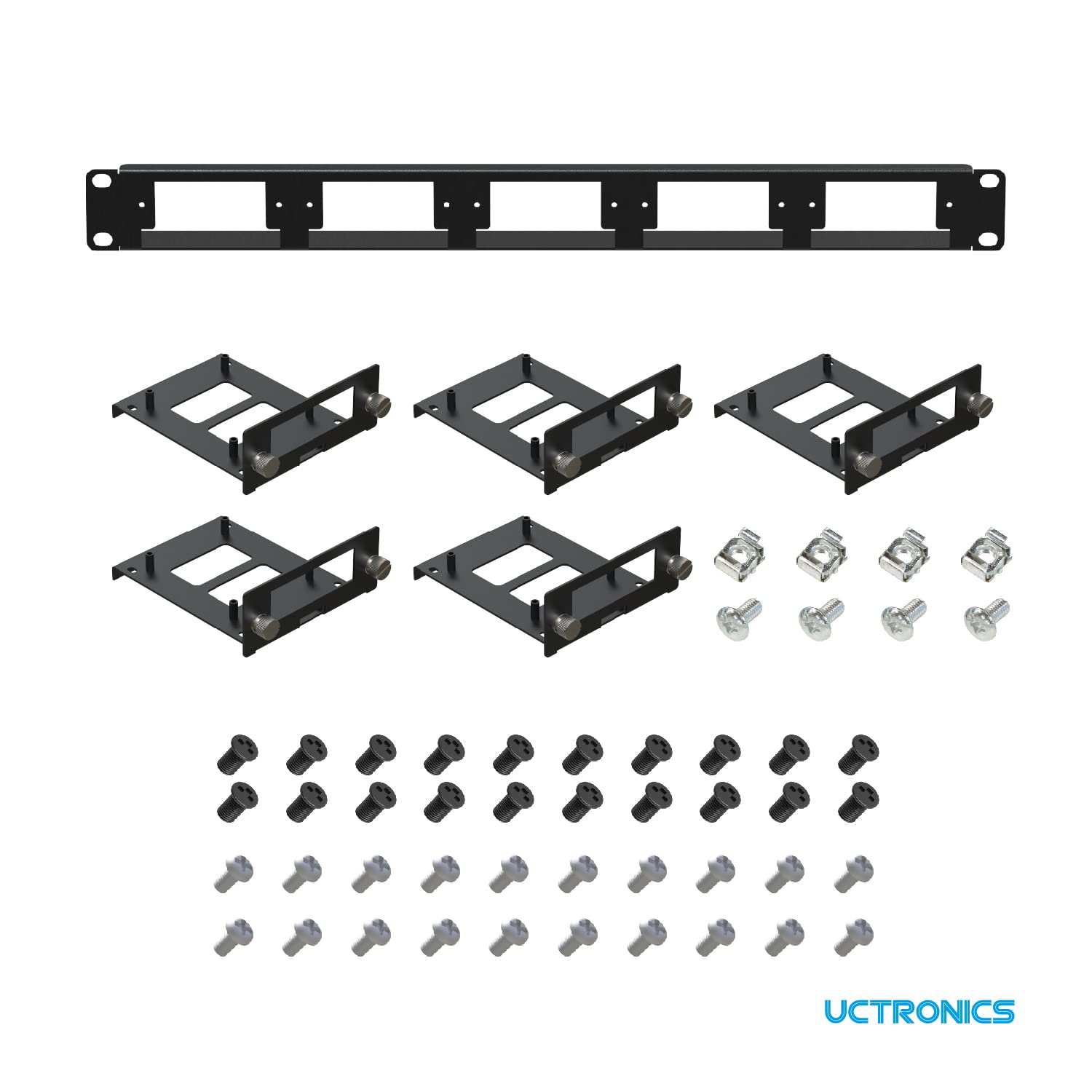 UCTRONICS 19" 1U Rackmount for Raspberry Pi, SSD Bracket for Any 2.5" SSDs, Hold Up to 5 Raspberry Pi 5/4B Boards, Front-Removable with Captive Screws