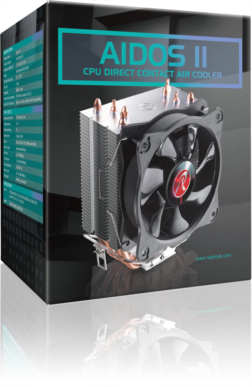 RAIJINTEK AIDOS II CPU Air Cooler with 10025 PWM Fan, 4 Copper Direct Contact Heat Pipes for Intel LGA 115x/AMD AM4