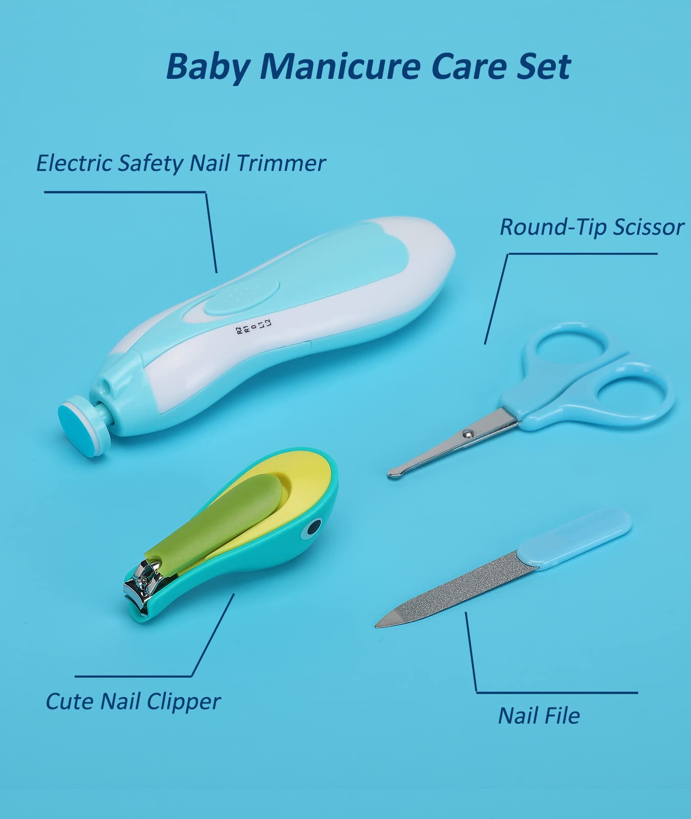 Baby Healthcare and Grooming Kit, Electric Safety Nail Trimmer Baby Nursery Kit, Newborn Care Kits with Hair Brush Comb for Newborn Infant Toddlers Baby Boys Girls Kids, Baby Shower Gifts (Blue)