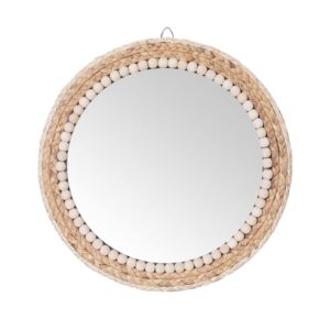 swthony 15 inch boho round hanging wall mirror decorative rattan circle wall mounted mirror for farmhouse, living room, bedroom, bathroom