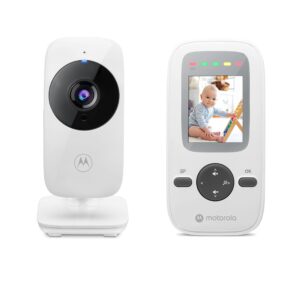 motorola vm481 indoor video baby monitor w/camera, 1000ft range 2.4 ghz wireless 2" color screen, 1-way audio, manual pan/tilt, digital zoom sound level indication, night vision