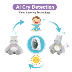 Voices Baby Plush Toy AI Smart Cry Detection Musical White Noise Machines Newborn Bouncer Registry Gifts, Cute Stuff Plushies Animal Light Toy with Sleep Sound Nursery Décor Toddlers Soother