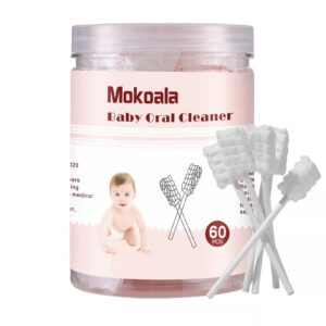 mokoala 60pcs baby tongue cleaner, baby toothbrush, disposable baby mouth cleaner, soft gauze toohthbrush newborn oral cleaning stick dental care for 0-36 month baby