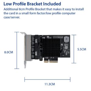 IO CREST Quad 2.5 Gigabit Ethernet PCI Express PCI-E Network Interface Card 10/100/1000/25000 Mbps RJ45 LAN Realtek RTL8125 Chipset, Black (SI-PEX24077)