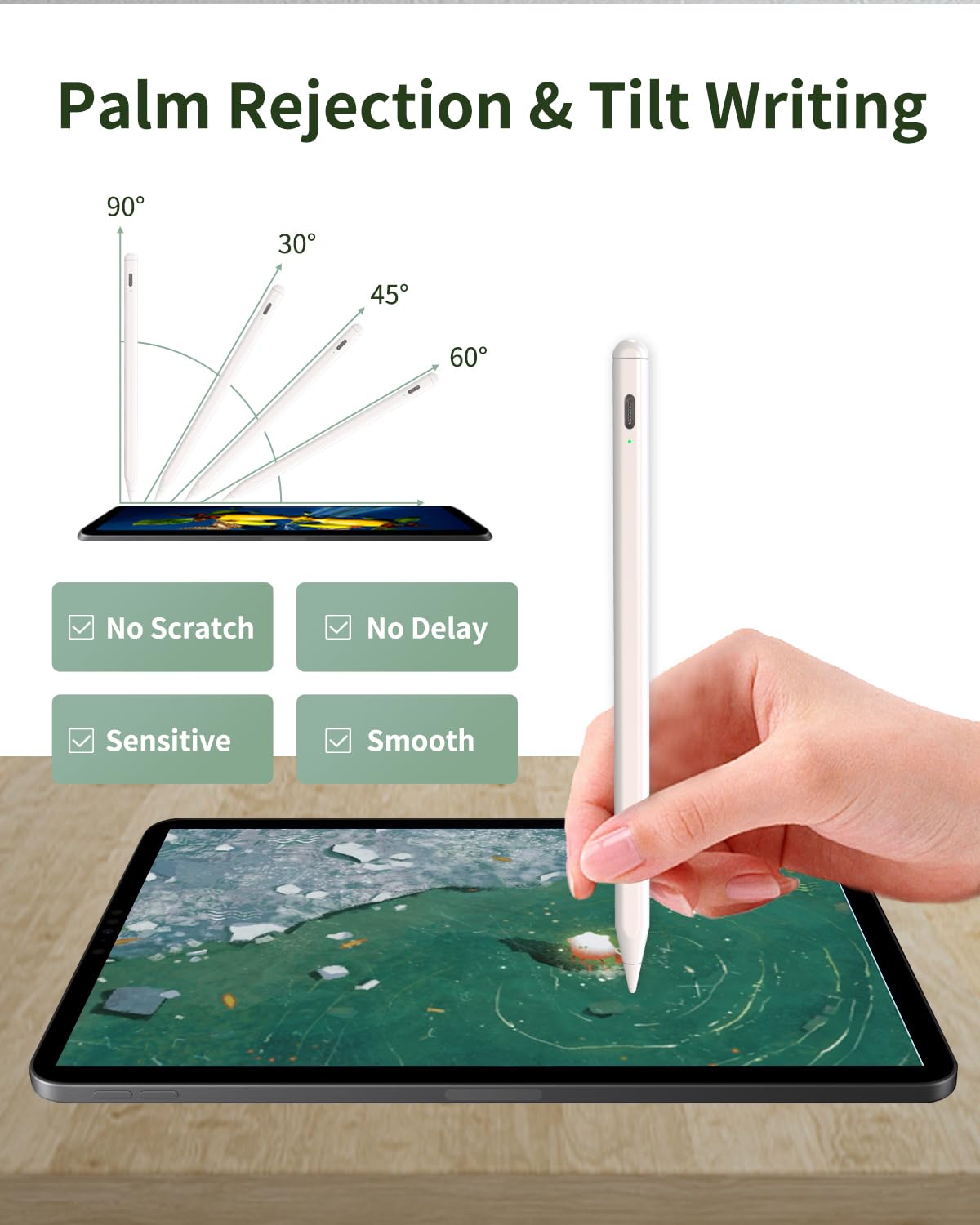 iPad Pencil 2nd Generation, Stylus Pen for iPad, Same as Apple Pencil 2nd Generation, Smart Pencil Compatible with 2024 Apple iPad 6/7/8/9/10 iPad Air 3/4/5 iPad Pro 11/12.9 Inch iPad Mini 5/6(White)