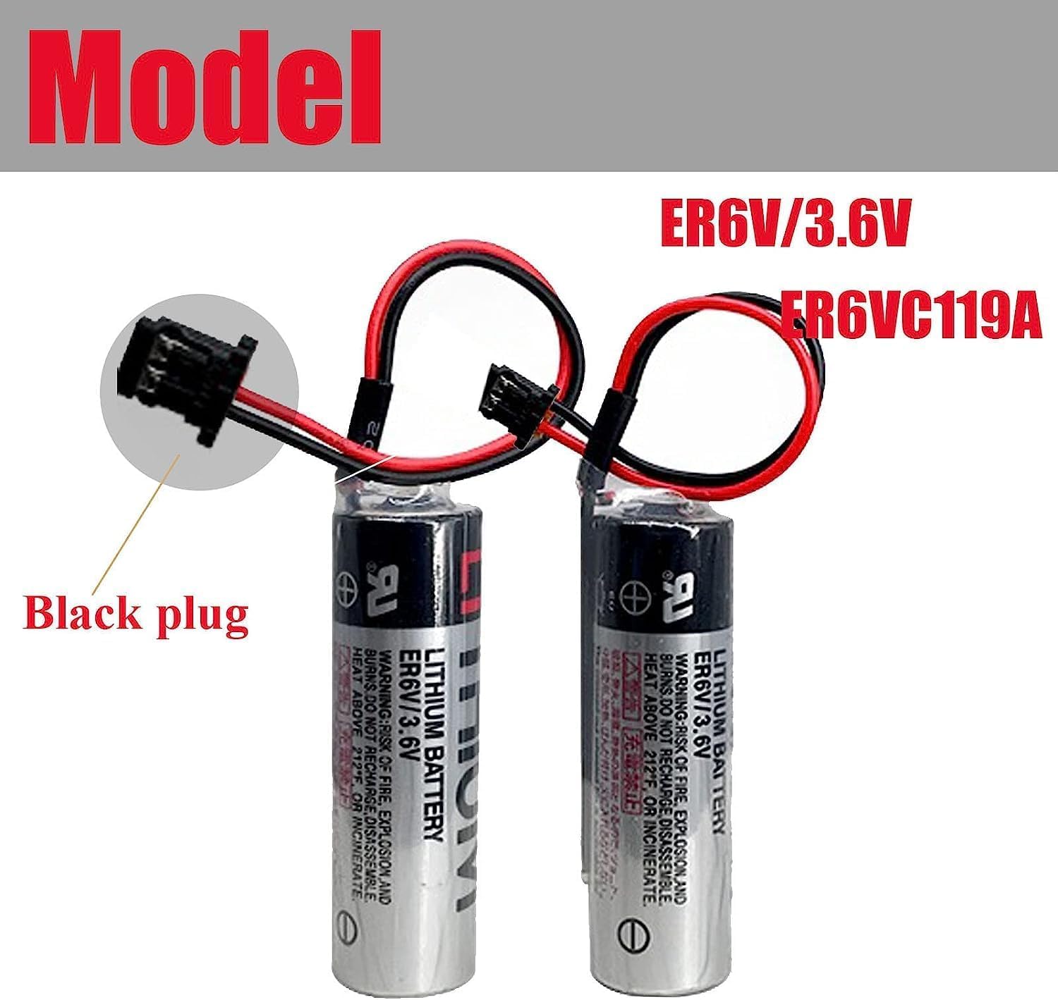 BAOBUTE (Pack of 2) ER6V/3.6V ER6VC119A ER6VC119B 2400mAh PLC Lithium Battery Compatible for Toshiba PLC Battery for M64 7x6x2mm