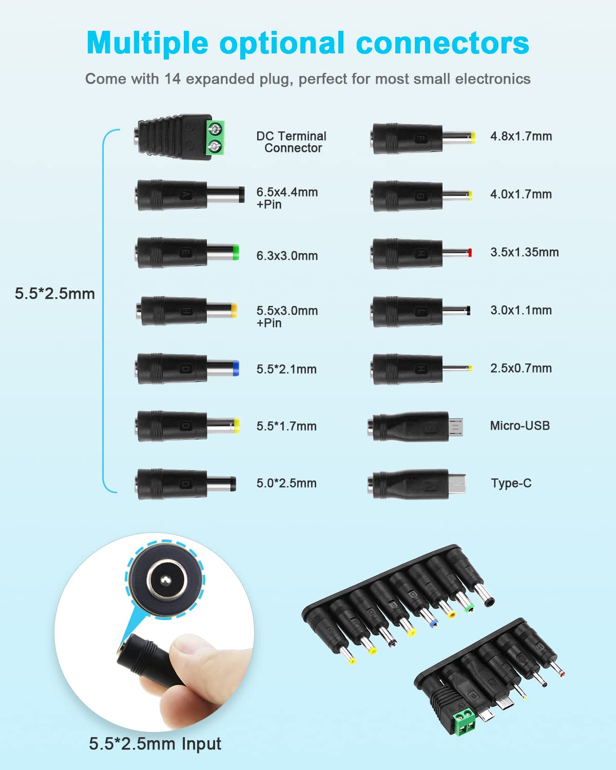 Aclorol AC Adapter 24V 1A Universal Power Adapter 24W 15V 12V 9V 6V 3V 1A 800mA 500mA 1000mA Adjustable DC Power Supply Universal Chargers 14 Plugs 100-240V AC to DC 3V~24V with Polarity Converter