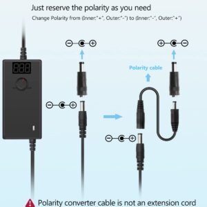 Aclorol Universal Power Adapter 24W 12V 9V 6V 5V 4.5V 3V 2A 1.5A 1A Adjustable Power Supply Charger AC/DC Adapter Converter Switching 100V-240V AC to DC 3V~12V & Polarity Converter & 14 Tips 2Amp Max