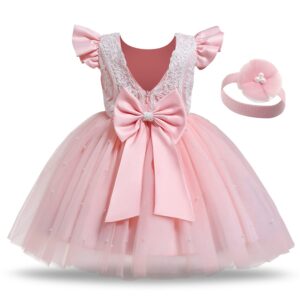 HNXDYY Girl Tutu Party Dress Bowknot Princess Baby Girls Birthday Gown #766_C Hot Pink 4-5 Years