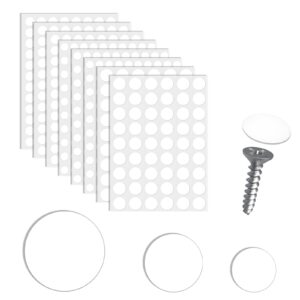 aiex 870pcs pvc screw hole stickers, 3 sizes white self-adhesive furniture stickers for wood cabinet shelve