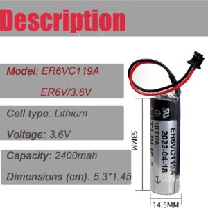 BAOBUTE (Pack of 2) ER6V/3.6V ER6VC119A ER6VC119B 2400mAh PLC Lithium Battery Compatible for Toshiba PLC Battery for M64 7x6x2mm