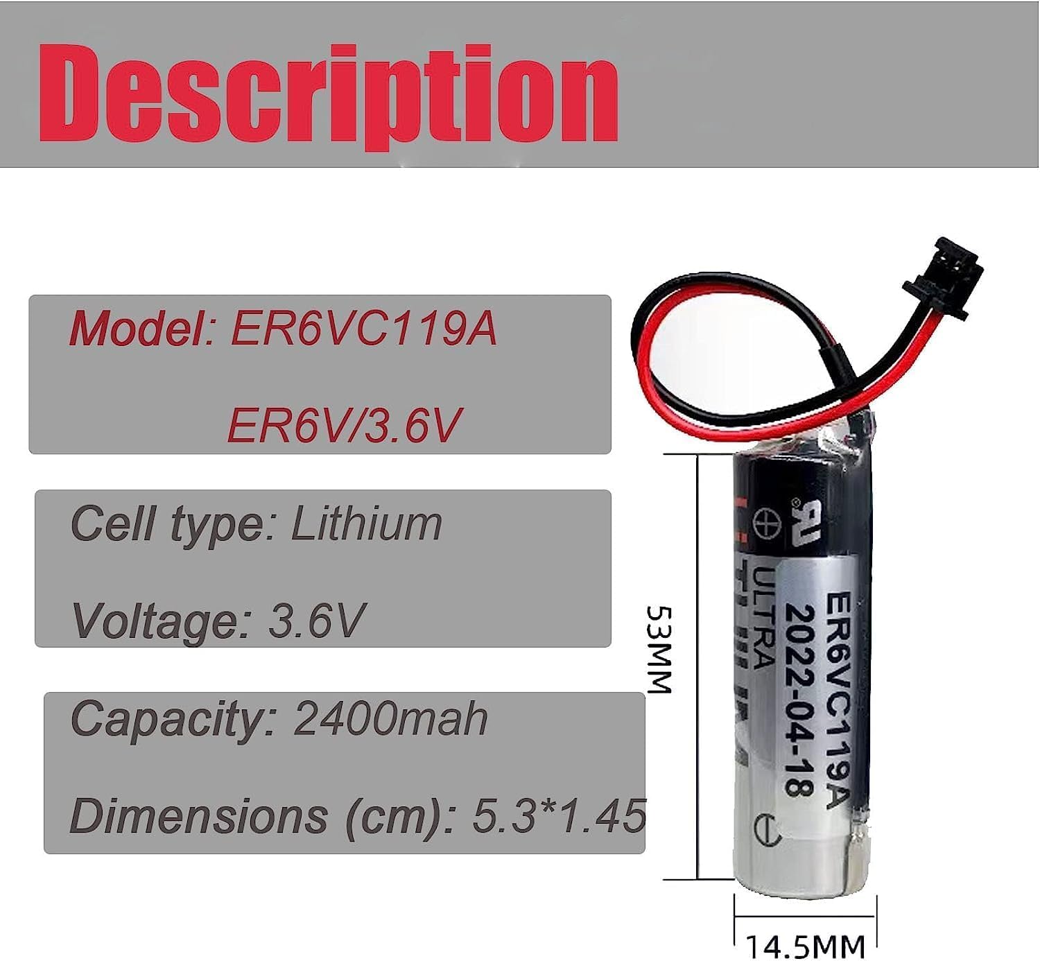 BAOBUTE (Pack of 2) ER6V/3.6V ER6VC119A ER6VC119B 2400mAh PLC Lithium Battery Compatible for Toshiba PLC Battery for M64 7x6x2mm