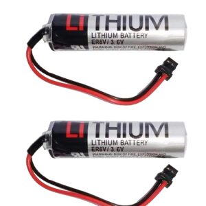 baobute (pack of 2) er6v/3.6v er6vc119a er6vc119b 2400mah plc lithium battery compatible for toshiba plc battery for m64 7x6x2mm