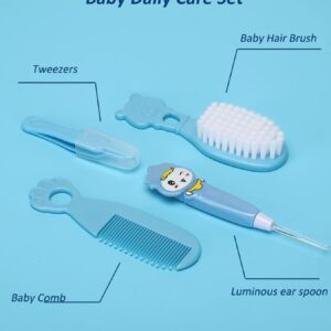 Baby Healthcare and Grooming Kit, Electric Safety Nail Trimmer Baby Nursery Kit, Newborn Care Kits with Hair Brush Comb for Newborn Infant Toddlers Baby Boys Girls Kids, Baby Shower Gifts (Blue)