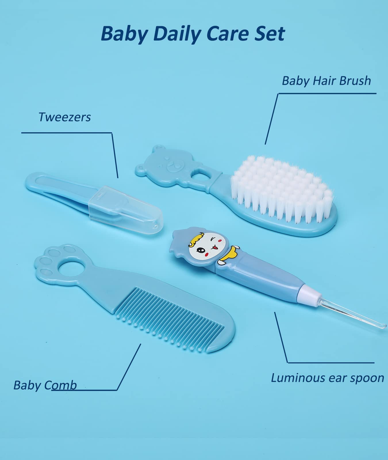 Baby Healthcare and Grooming Kit, Electric Safety Nail Trimmer Baby Nursery Kit, Newborn Care Kits with Hair Brush Comb for Newborn Infant Toddlers Baby Boys Girls Kids, Baby Shower Gifts (Blue)