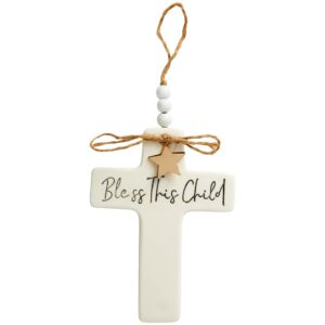 c.r. gibson bcc-21544 bless this child ceramic baby cross religious nursery décor, 4.5" w x 6.5" h, multicolor