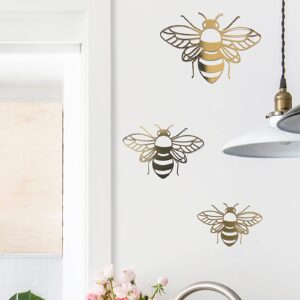 bee wall decals honey bee wall decor bee wall stickers gold honey bee decals,honeycomb wall decals,removable diy bee decoration decals for kids bedroom living room nursery playroom decorations (a)