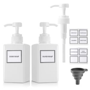 15oz pump dispenser for bathroom, insfit refillable plastic pump bottles, dish soap dispenser for kitchen sink, hand soap dispenser, laundry detergent dispenser with waterproof labels, 2 pack white