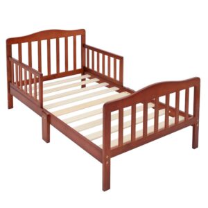 kcelarec wooden bed,kids bedroom furniture bed with safety guardrails (brown)