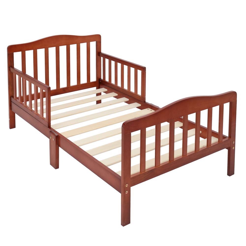 Kcelarec Wooden Bed,Kids Bedroom Furniture Bed with Safety Guardrails (Brown)