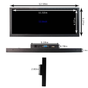 VSDISPLAY 12.3 inch 12.3'' 1920x720 600nit IPS Portable LCD Monitor VS123ZJ01A,with HD-MI USB VGA Video Port,Dual Speakers, as DIY Stretched Bar Display