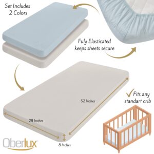 OBERLUX Crib Bedding Set for Boys | 4-Piece Baby Nursery Bedding Crib Set | Geometric Patterns, Shiny Silver, Baby Blue & Marble Prints | Precious Collection