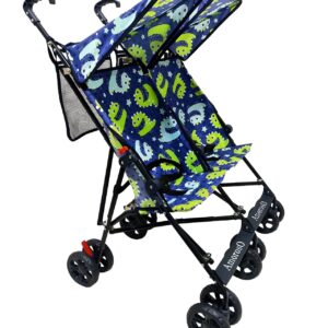 AmorosO Twin Lightweight Umbrella Stroller - Easy to Clean Stroller - Baby Stroller with Four Wheels - Travel-Ready Stroller - with Extra Storage - Sunlight and Light Rain Protection - Black